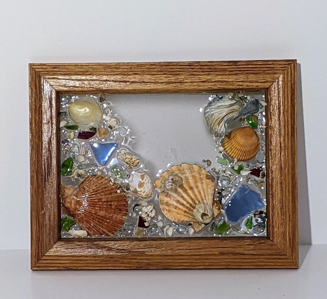 Sea Glass Seashell Epoxy Resin Picture Frame Beach Art Home & Wall ...