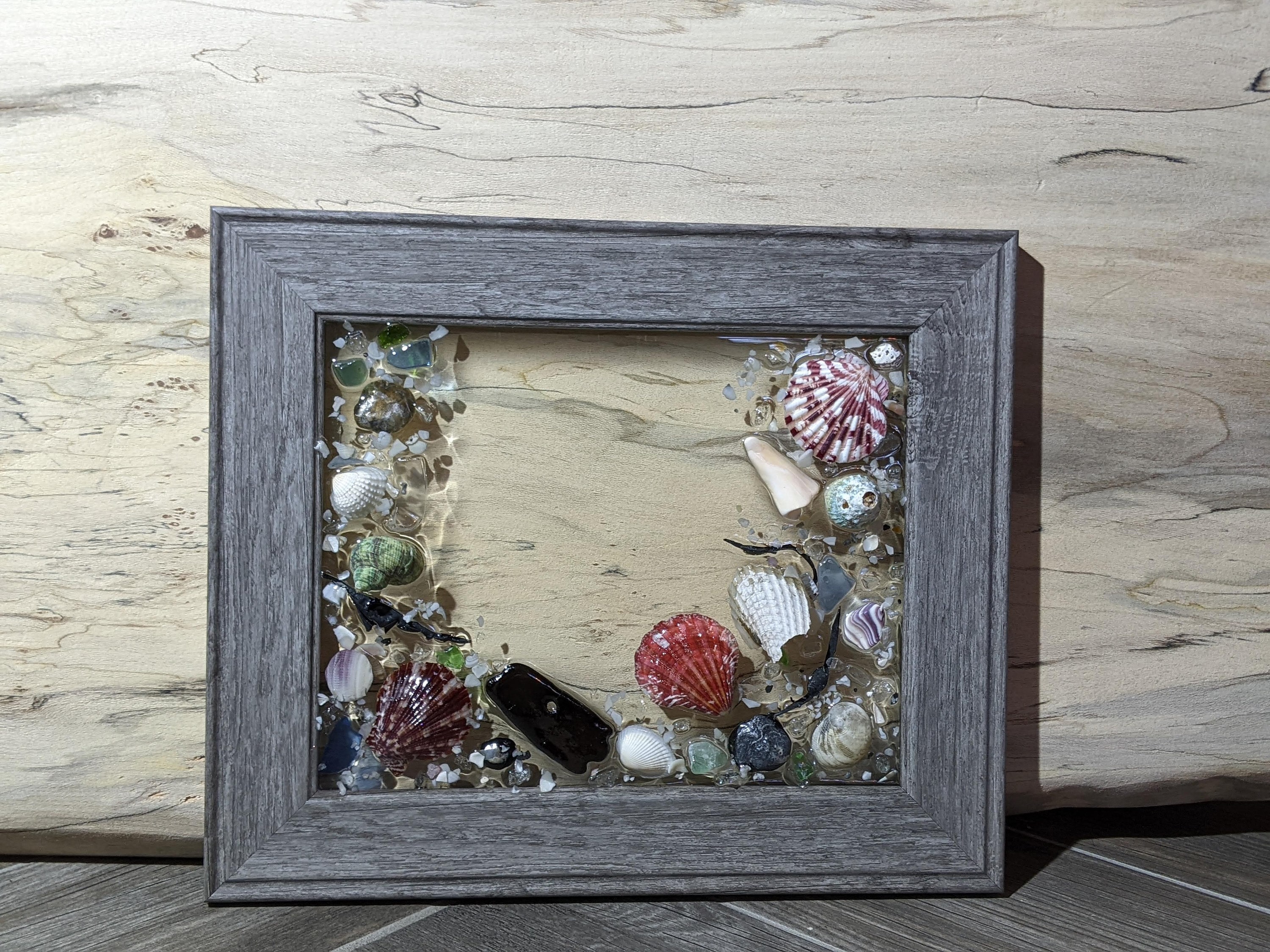 Unique Seashell Sea Glass Epoxy Resin Picture Frame Beach Art - Etsy