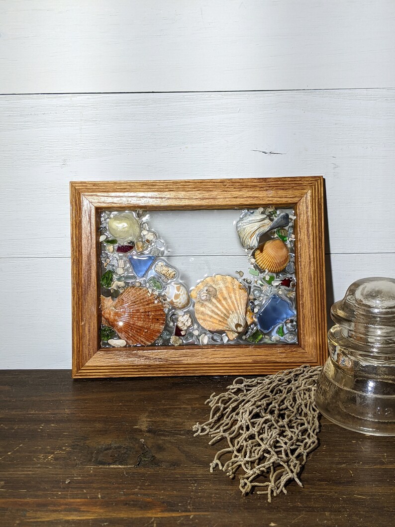 Sea Glass Seashell Epoxy Resin Picture Frame Beach Art Home & Wall ...