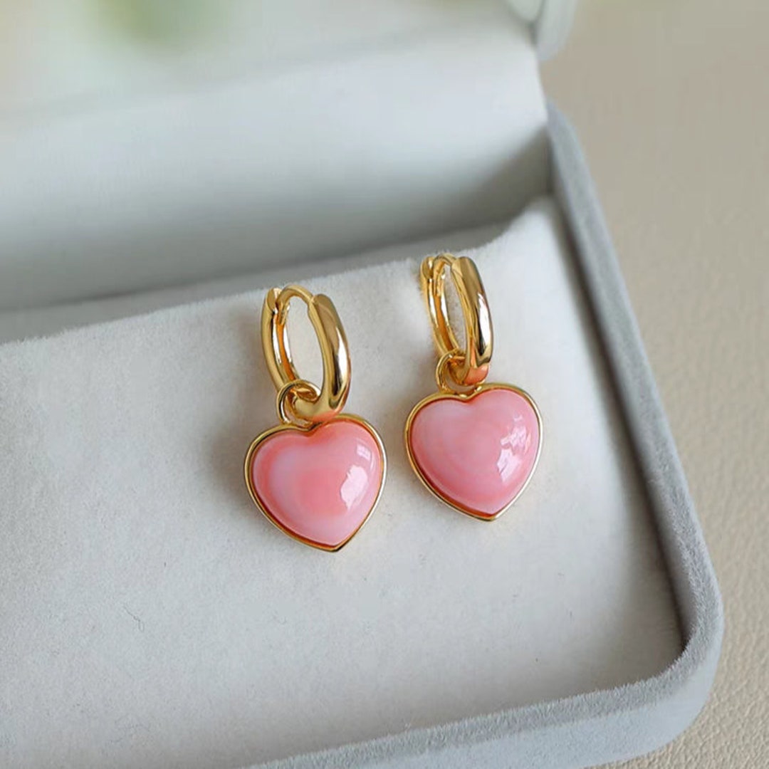 Natural Queen Conch Shell Earrings, Heart Cut Pink Shell, High Quality ...