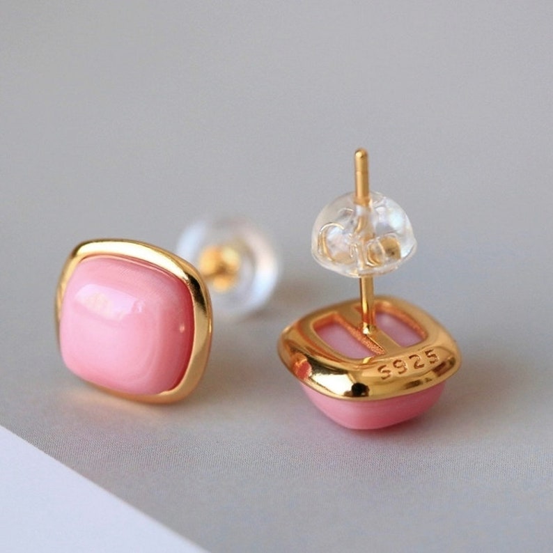 Natural Queen Conch Shell Earrings, High Quality Pink Gemstones , 925 ...