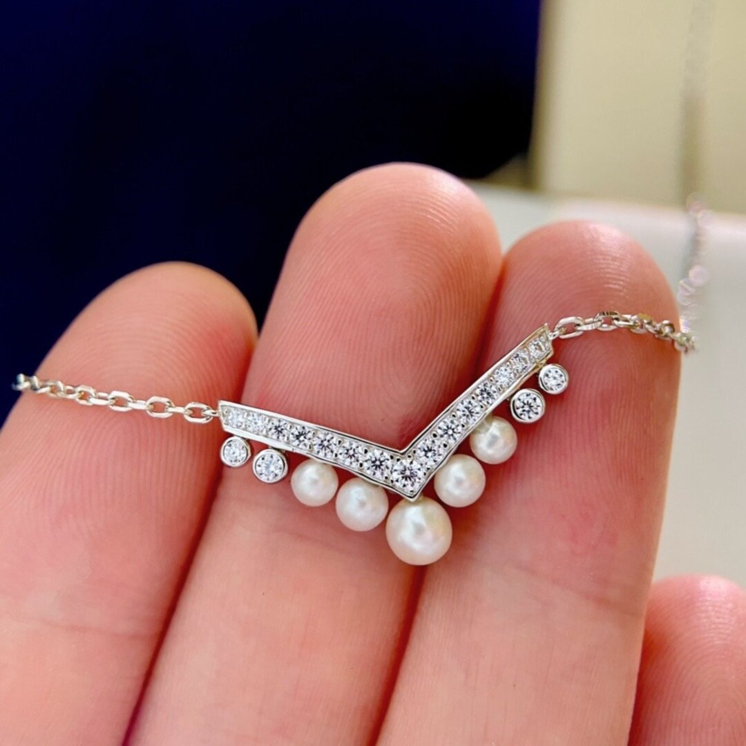 Pearl Necklace 925 Silver 18k White Gold - Etsy