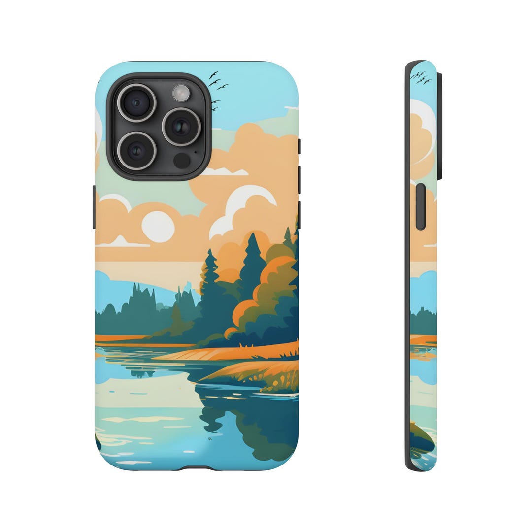 Scenic Nature Landscape Phone Case | Colorful Forest & Lake Art, Tough ...