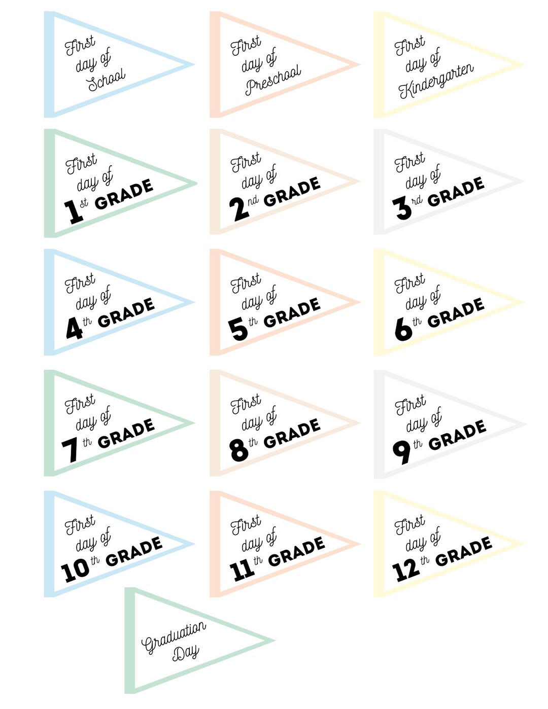 First Day of School Pennants Instant Printable - Etsy