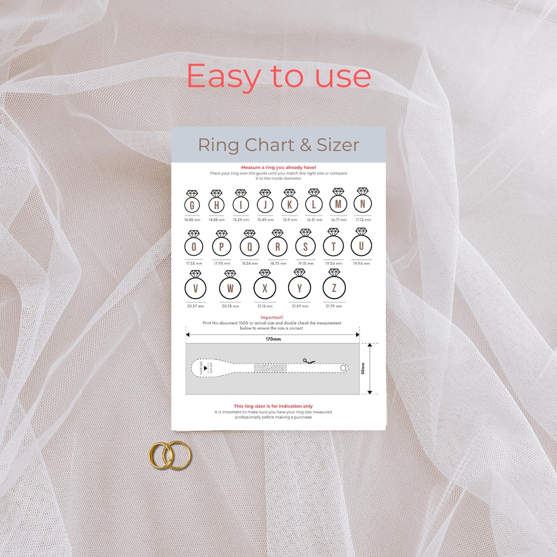 Ring Size Chart and Sizer Printable Diagram of Ring Sizes Engagement ...