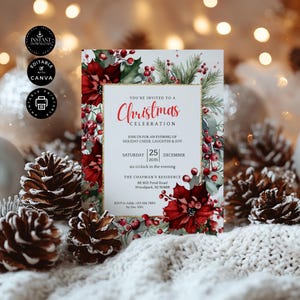 Editable Christmas Party Invitation Template, Dinner Festive, Family ...