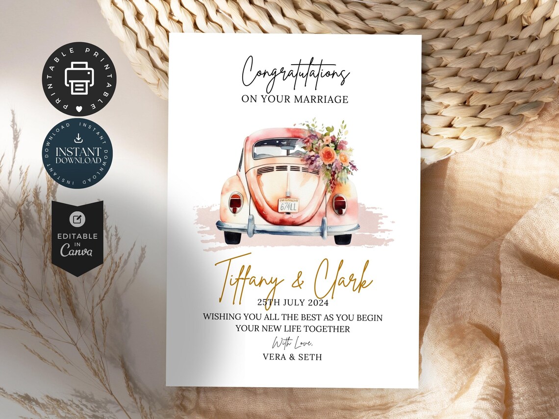 Printable Wedding Card Template, Congratulations on Your Marriage ...