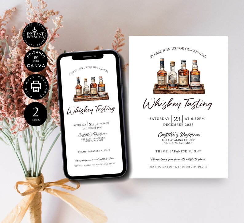 Whiskey Tasting Home Party Invitation Template, Whisky Night Card ...