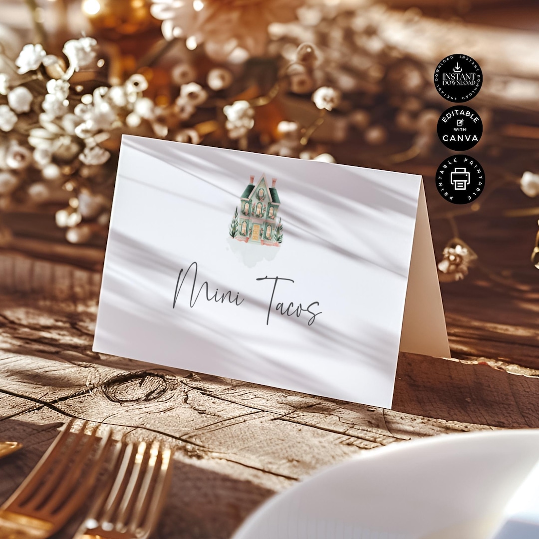 Housewarming Party Folded Buffet Card Tent Template, Buffet Party Food ...