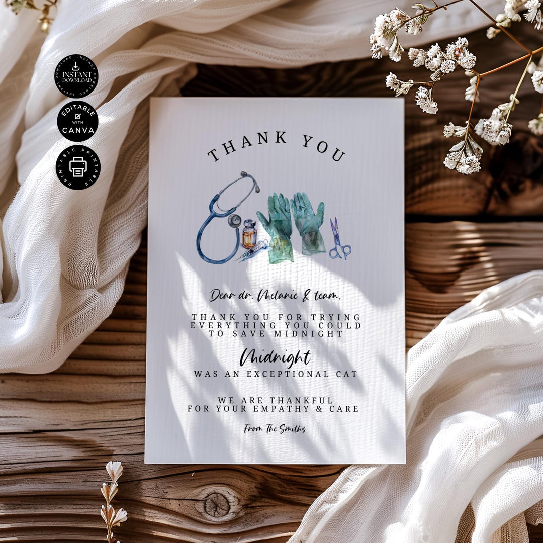 Thank You Card to Veterinarian Template, Pet Loss, Dogs, Cats, Animal ...