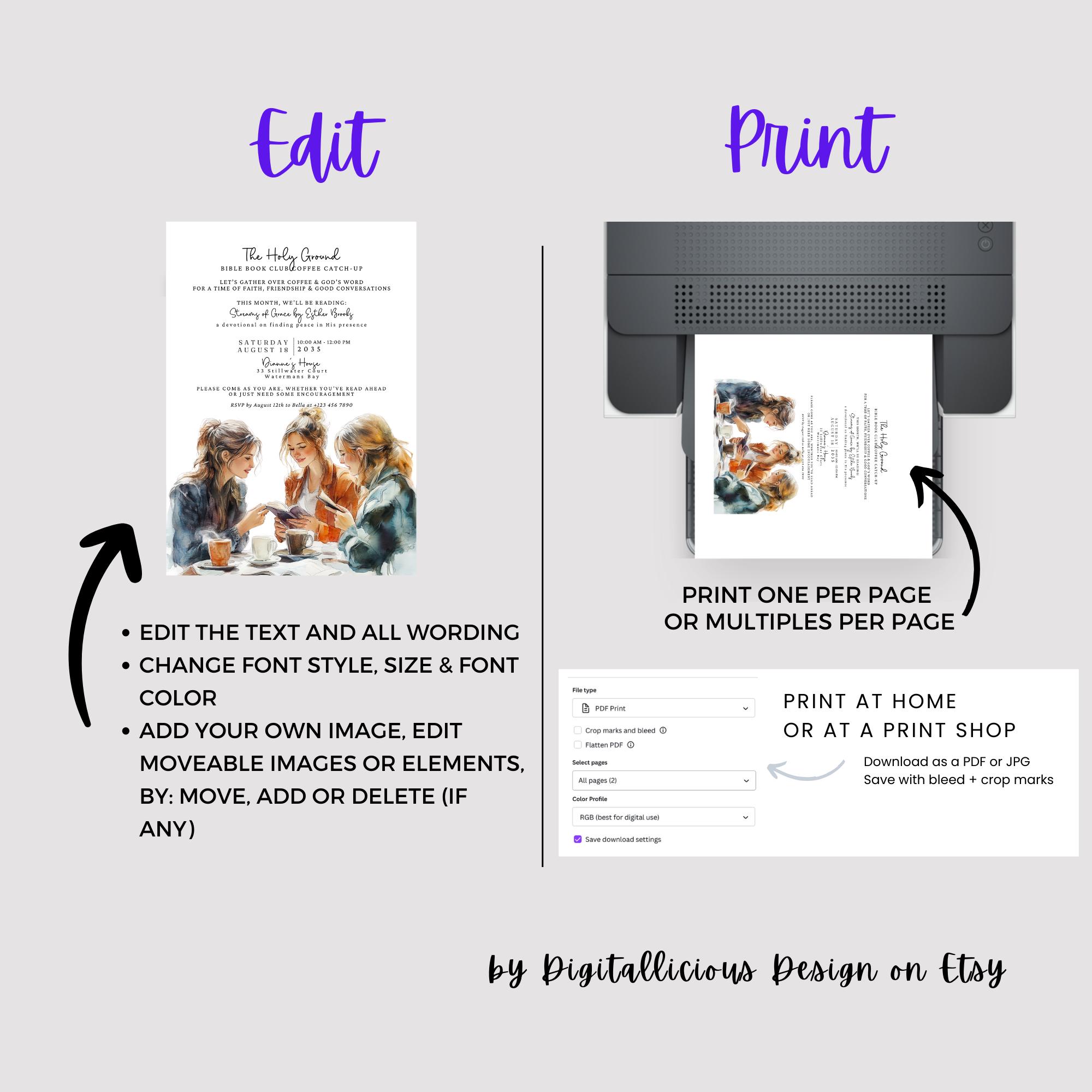 Bible Book Club Meeting Invitation Template, Coffee Catch up Party ...
