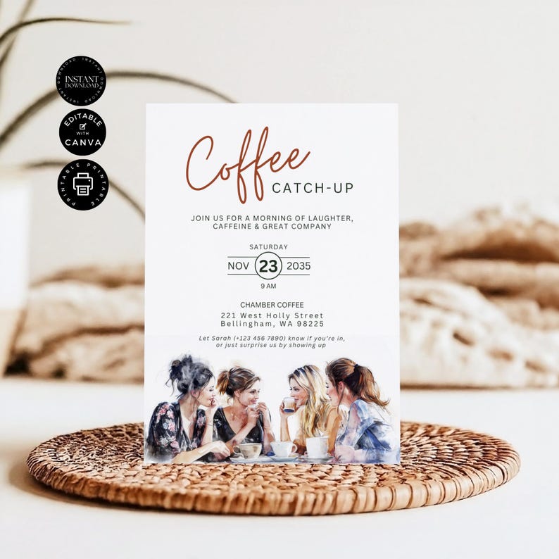 Ladies' Coffee Catch-up Invitation, Editable Girls Coffee Date Template ...