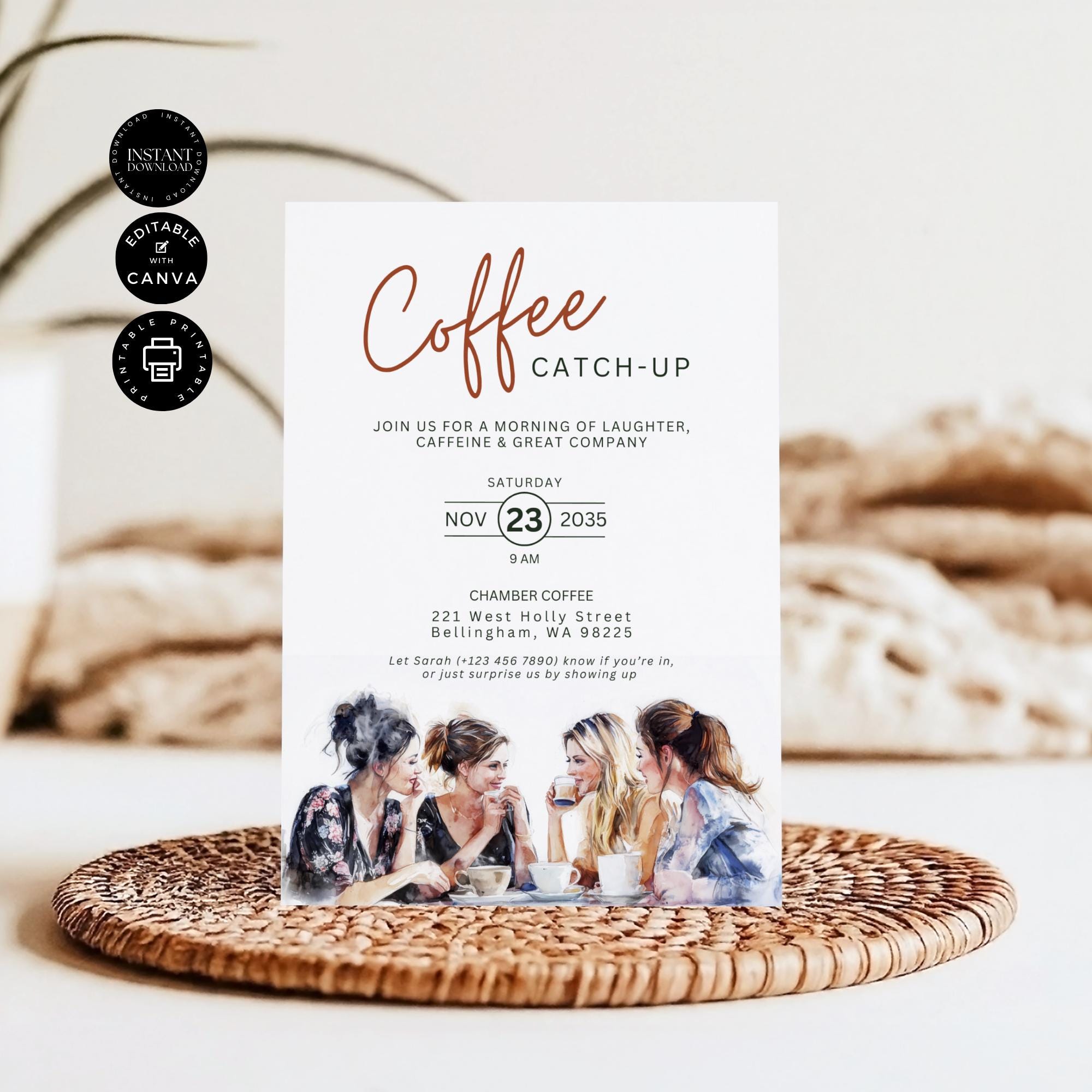 Ladies' Coffee Catch-up Invitation, Editable Girls Coffee Date Template ...