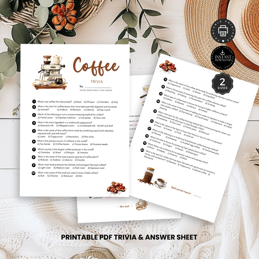 Coffee Trivia Quiz & Answer, Coffee Tasting Night, Fun Home Party ...