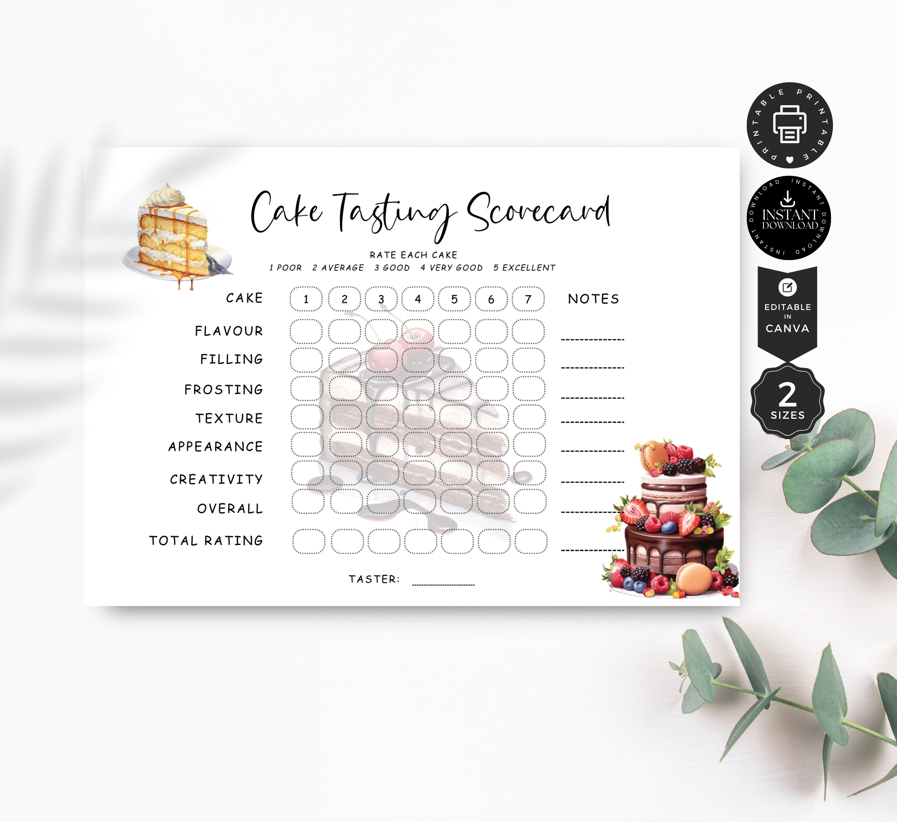 Cake Tasting Scorecard Template, Cake Tasting Night, Home Party Kit ...