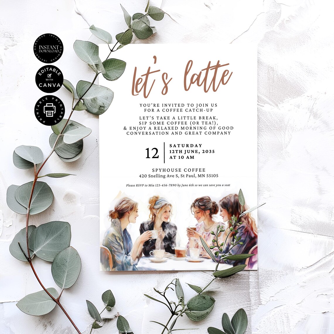 Ladies' Coffee Catch-up Invitation, Editable Girls Coffee Date Template ...
