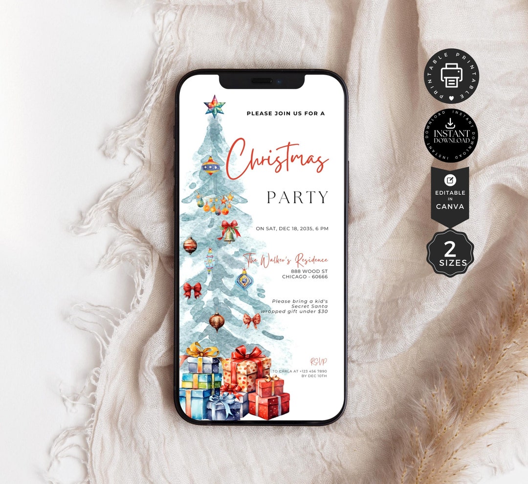 Editable Christmas Party Invitation, Holiday Dinner Invitation, Evite ...