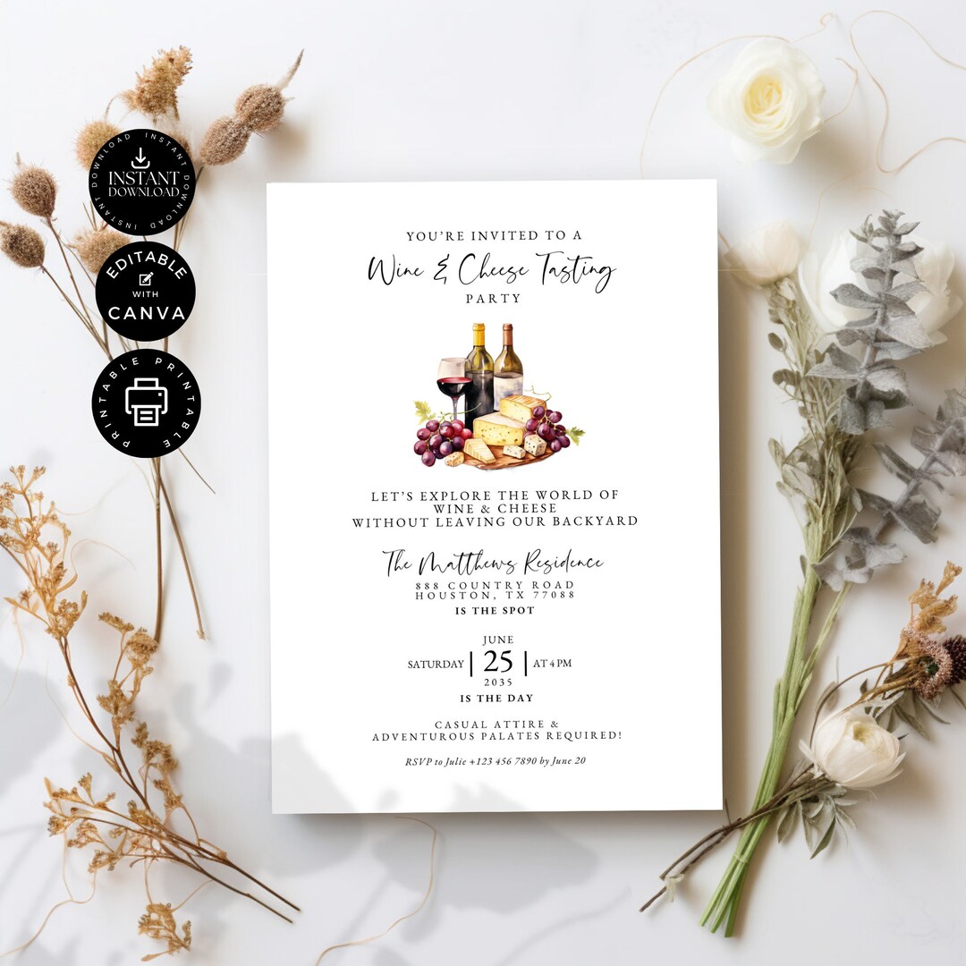 Wine & Cheese Tasting Party Invitation Template, Home Party Invite ...