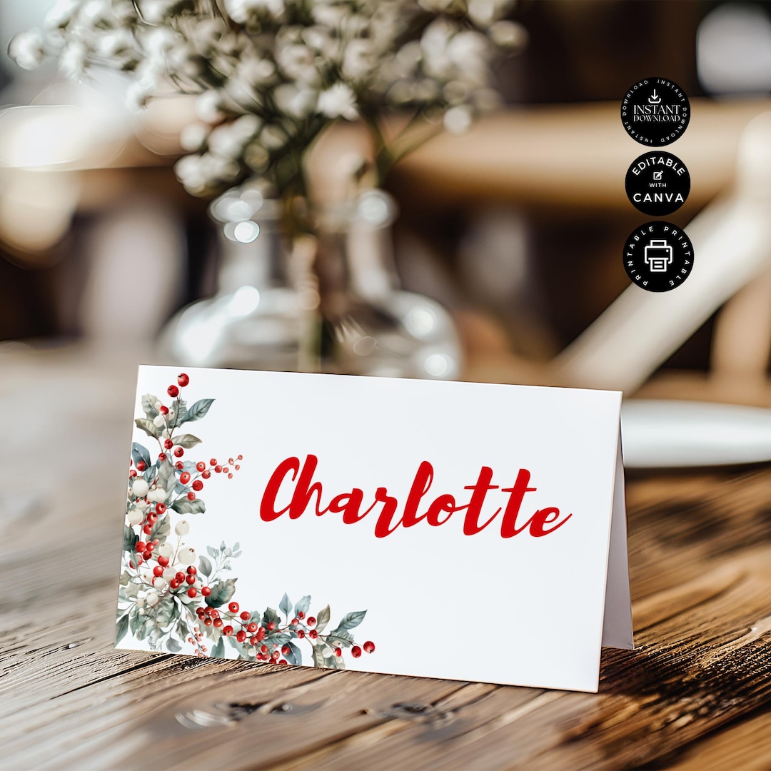Editable Christmas Dinner Place Card Template, Holiday Brunch Party ...