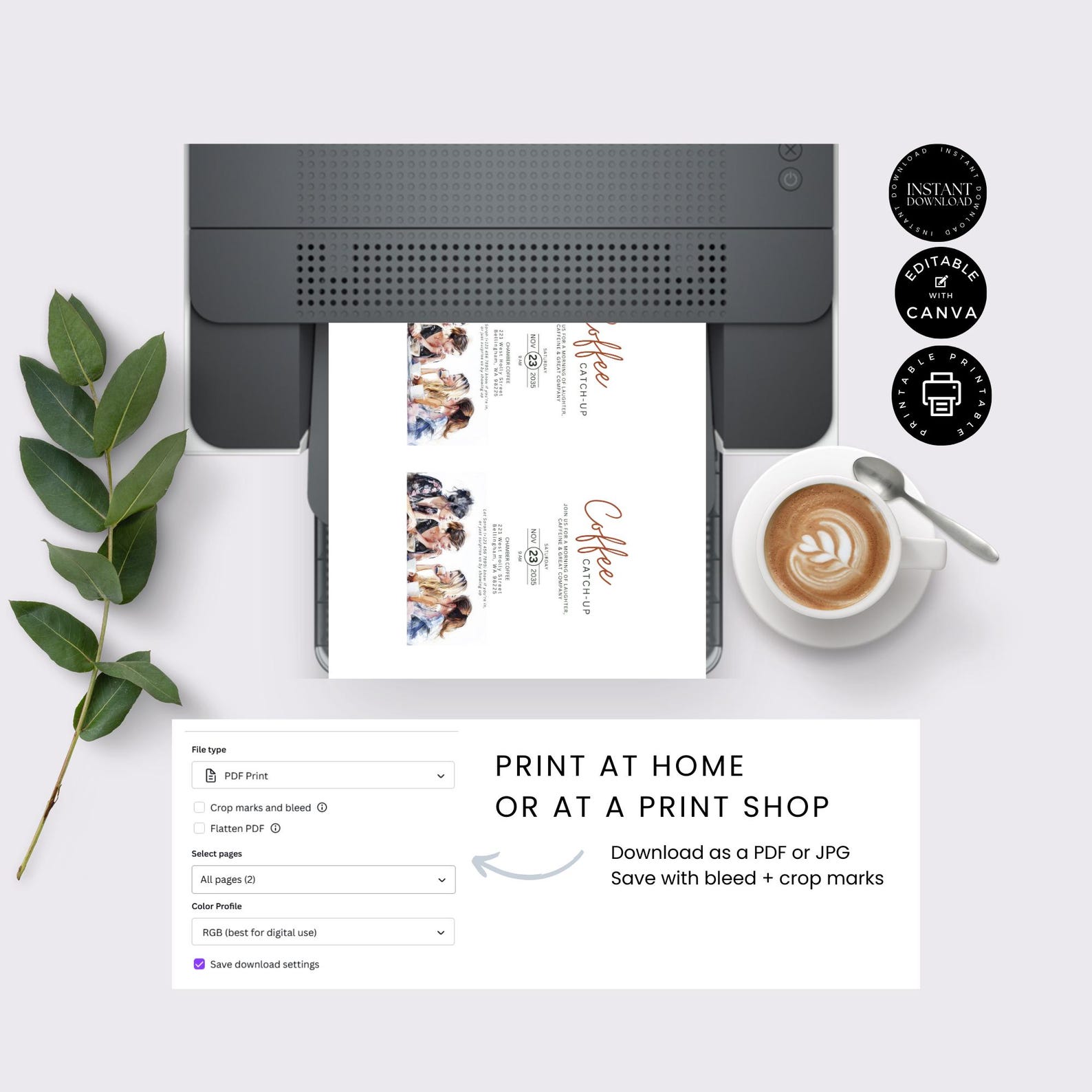Ladies' Coffee Catch-up Invitation, Editable Girls Coffee Date Template ...