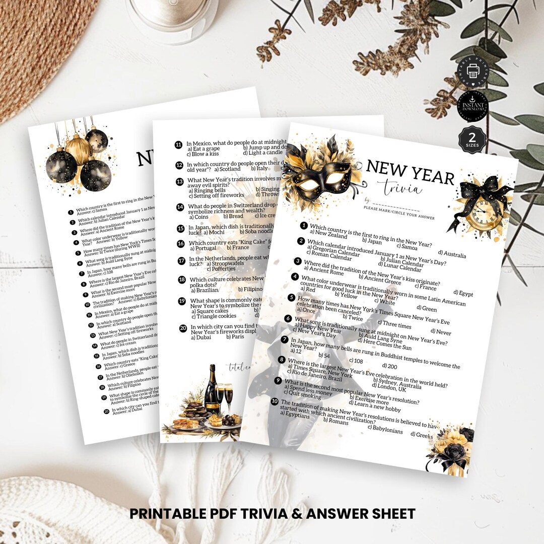 New Year Trivia Quiz & Answer, Fun Party Game, New Year's Eve Party ...