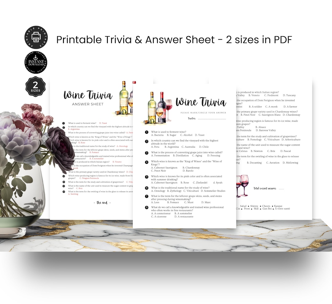 Wine Trivia Quiz & Answer, Wine Blind Tasting Night, Home Party ...
