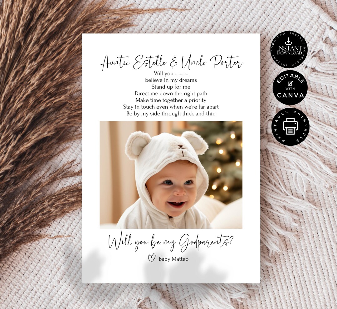 Classic Minimalist Modern Will You Be My Godparents Proposal Card ...