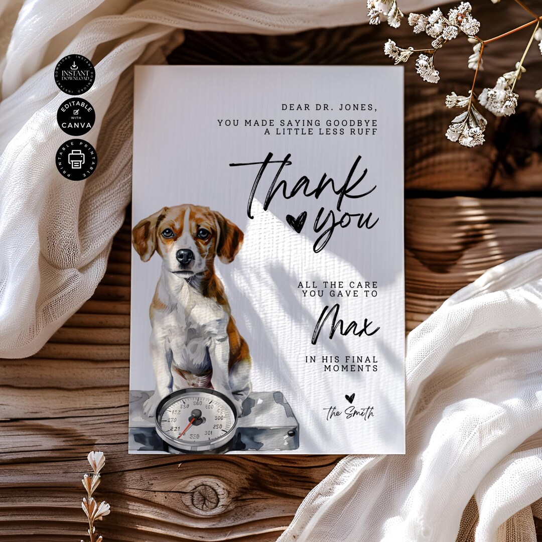 Thank You Card to Veterinarian Template, Pet Loss, Dogs, Cats, Animal ...