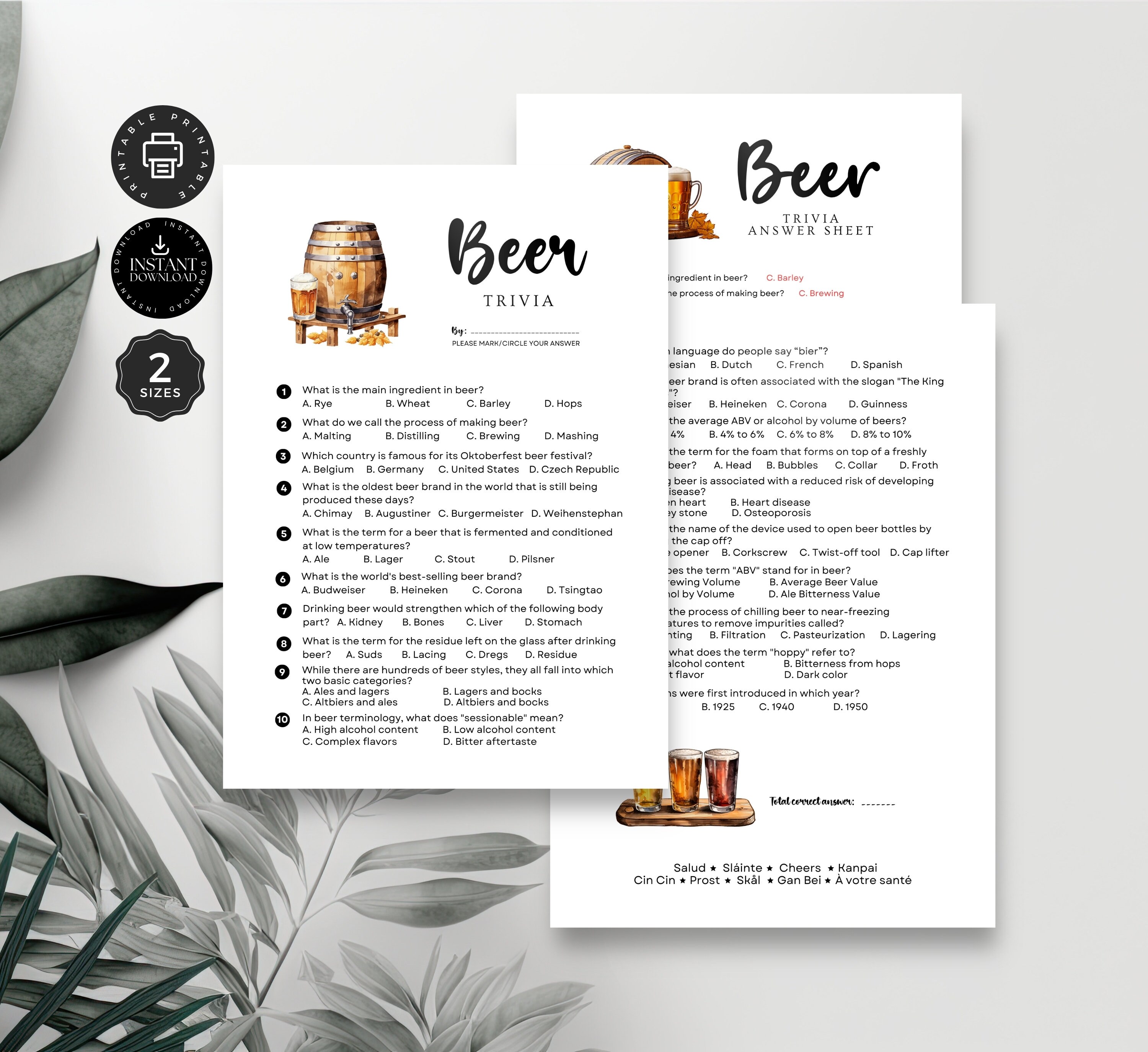 Beer Trivia Quiz: Printable Game for Parties (PDF) P18h - Etsy