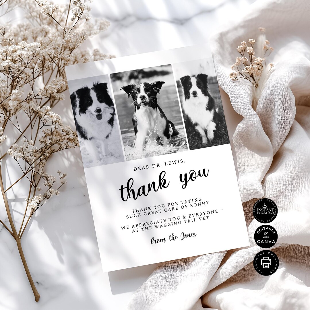 Thank You Card to Veterinarian Template, Pet Photo, Dogs, Cats, Animal ...