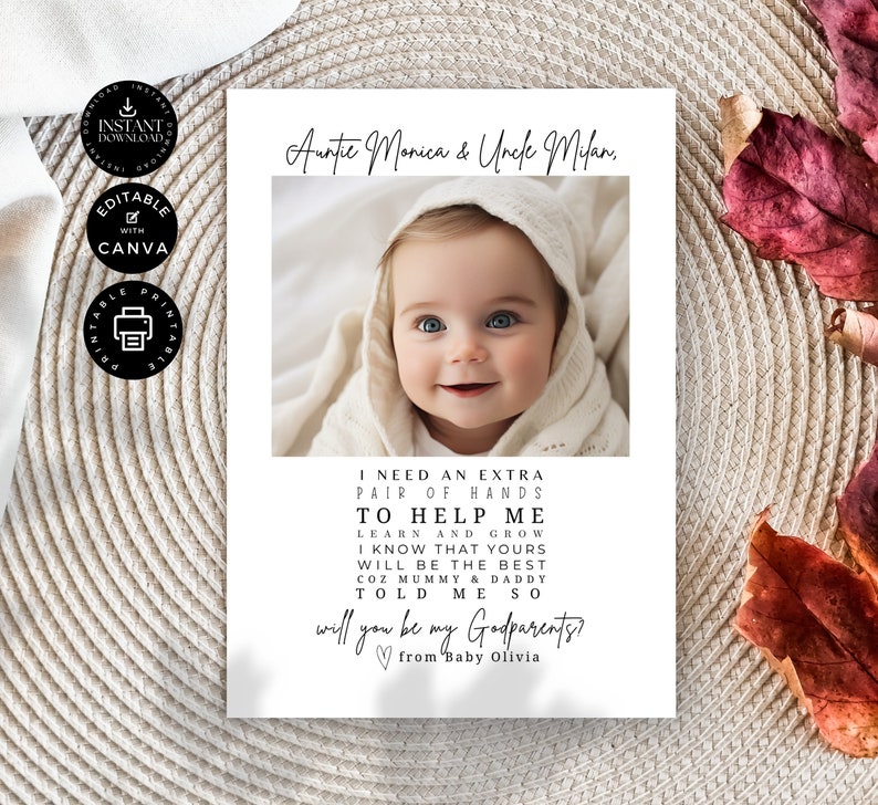 Classic Minimalist Modern Will You Be My Godparents Proposal Card ...