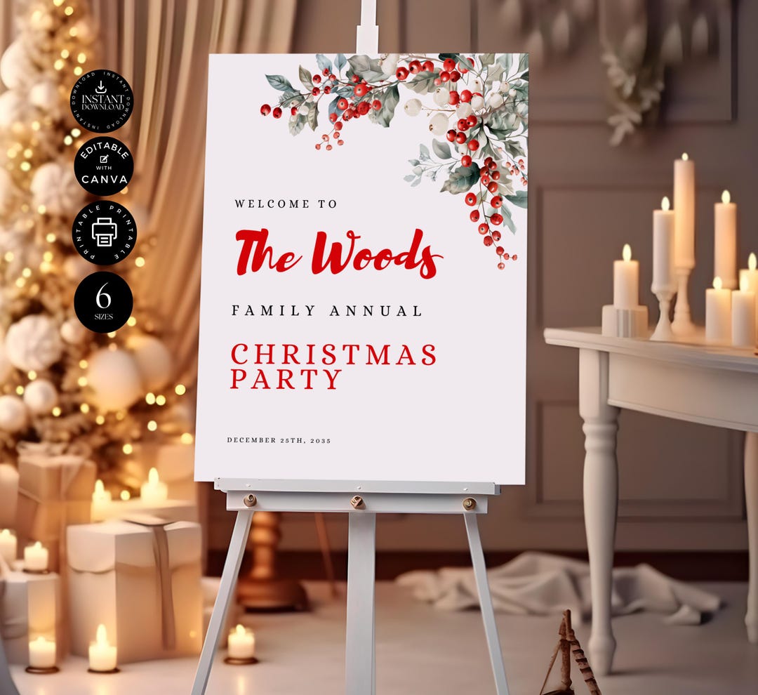 Editable Christmas Welcome Sign Template, Xmas Dinner Party Poster ...