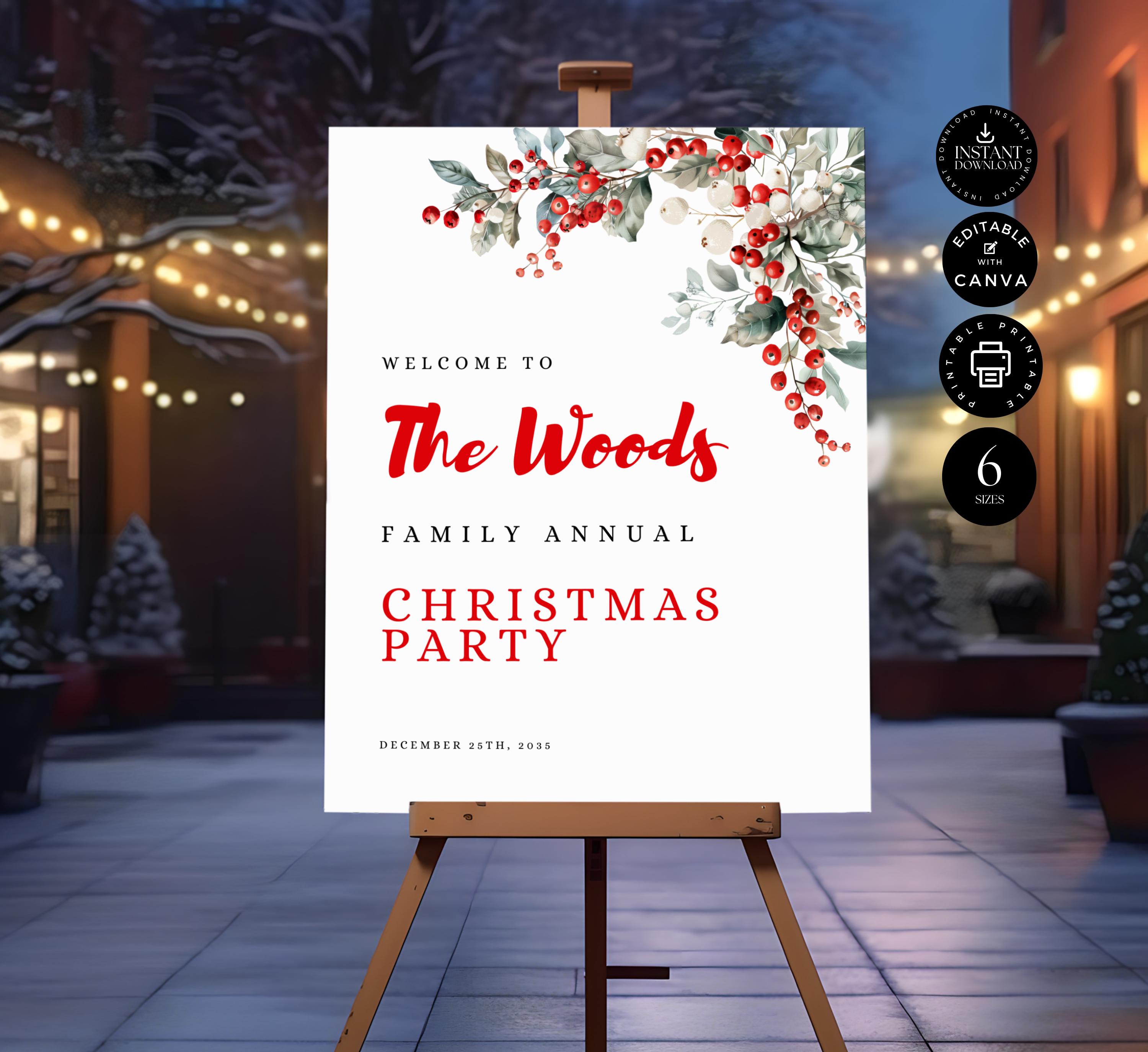 Editable Christmas Welcome Sign Template, Xmas Dinner Party Poster ...