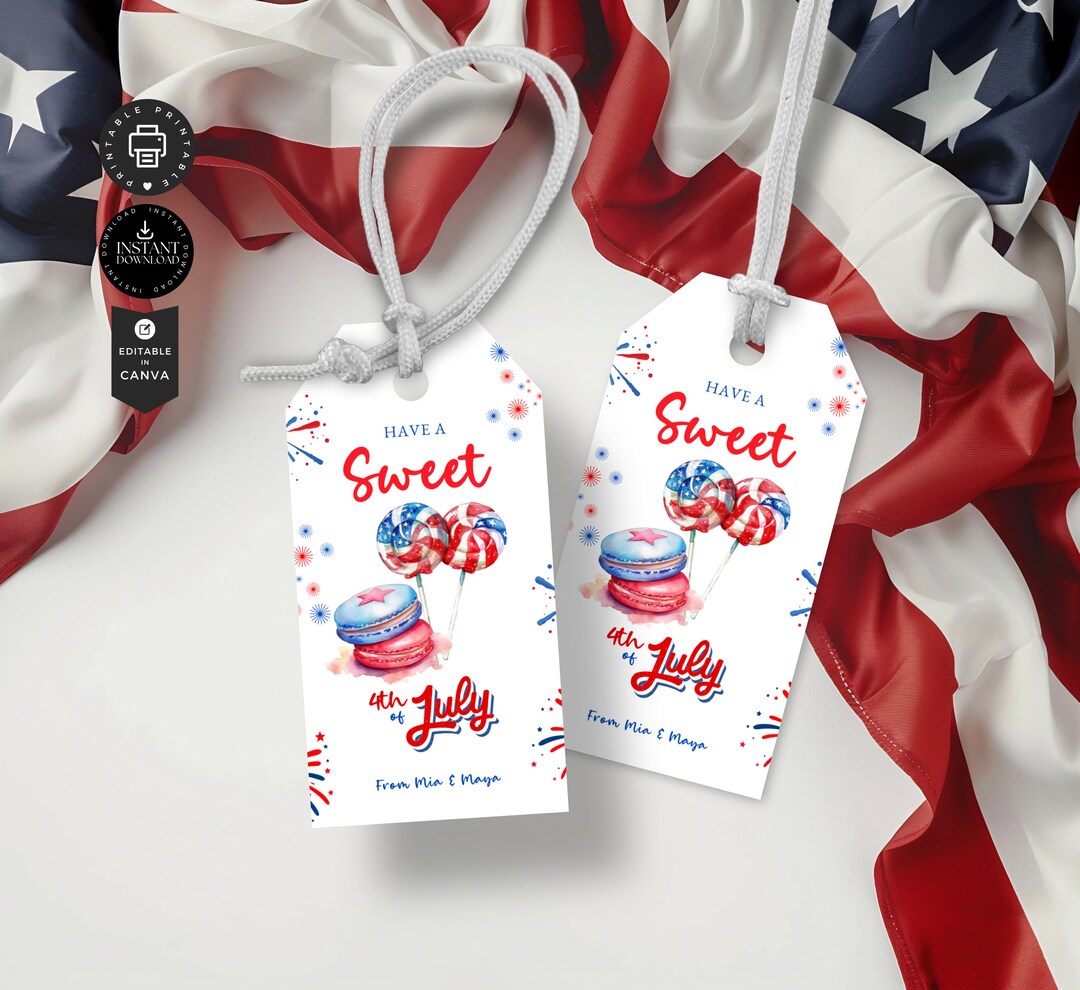 4th of July Favor Tag Template, Editable Party Gift Tag, Red White Blue ...