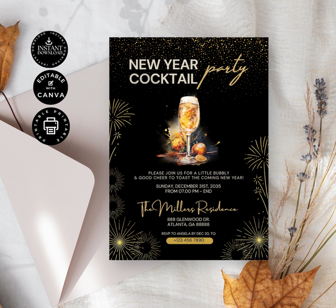 New Year's Eve Party Invitation, End of Year Party, 2024 Family Event ...