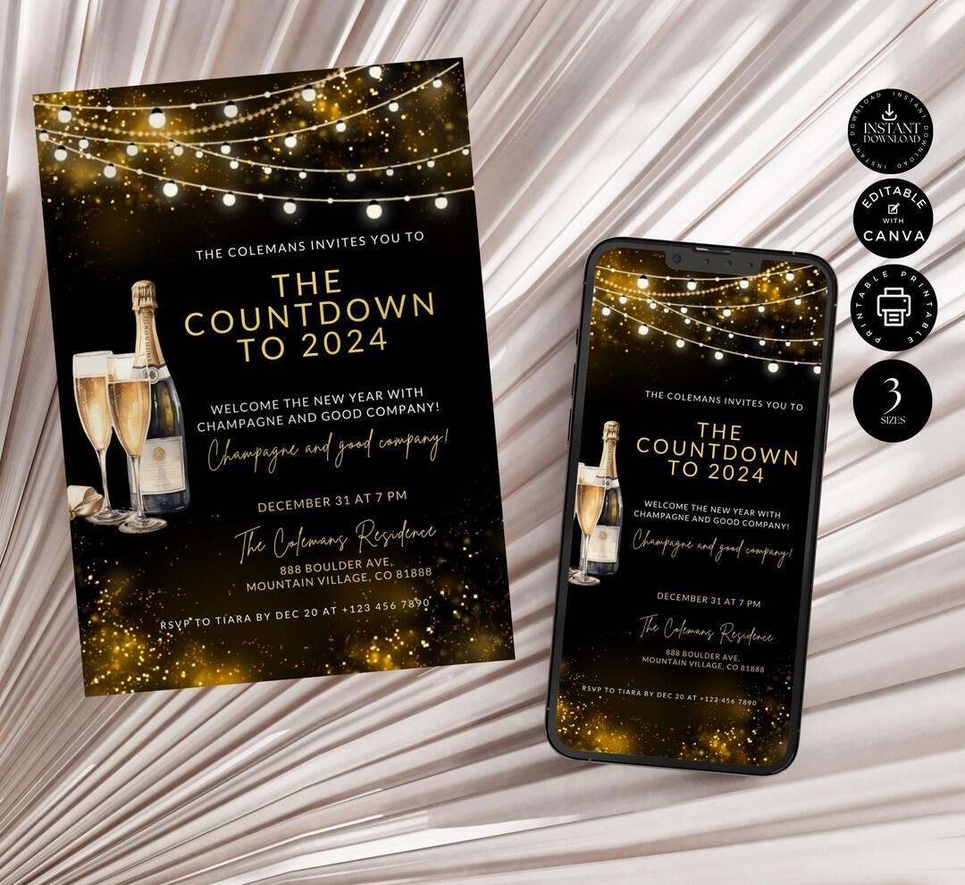 New Year's Eve Party Invitation, 2024 End Year Party, Modern Invite ...