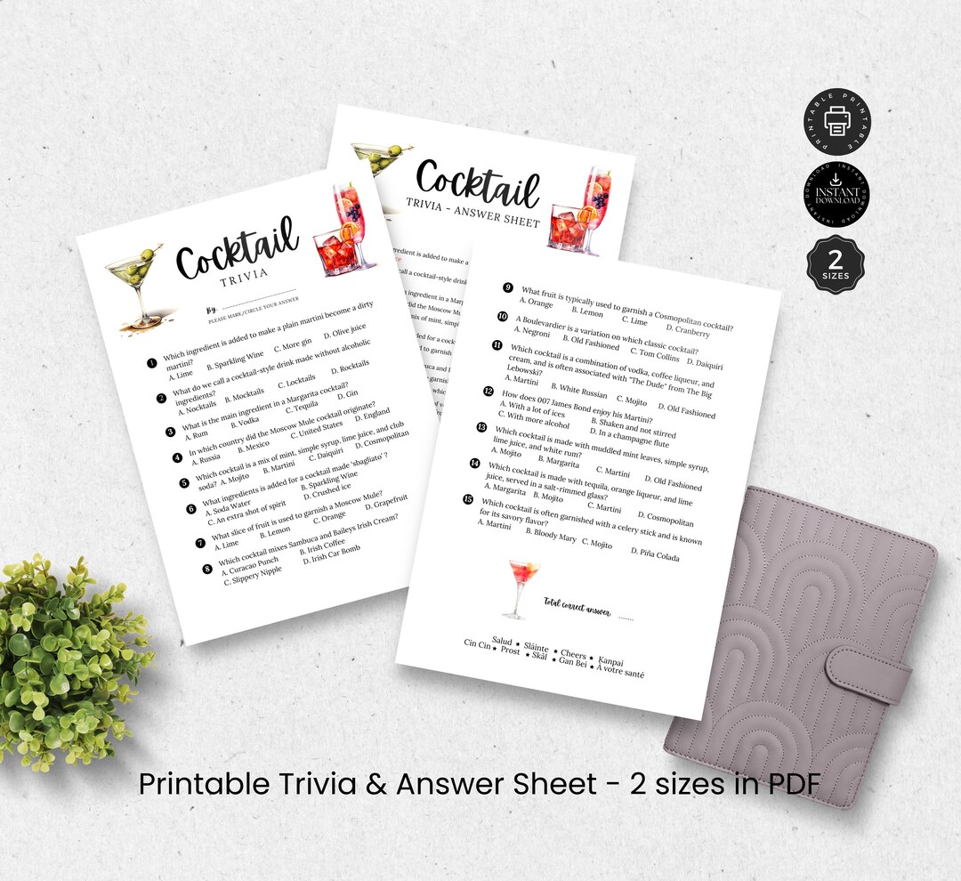 Cocktail Trivia Quiz & Answer, Cocktail Blind Tasting Night, Home Party ...