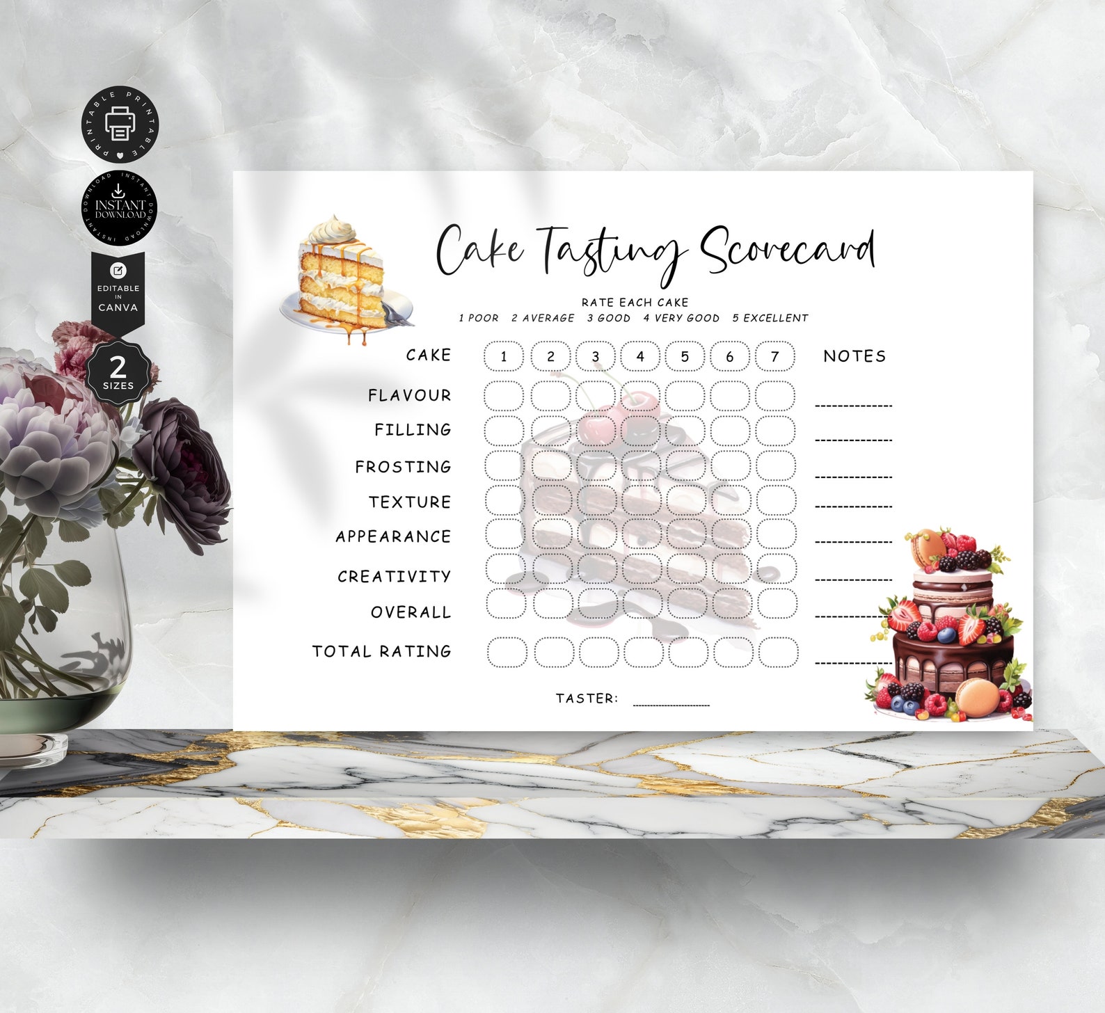 Cake Tasting Scorecard Template, Cake Tasting Night, Home Party Kit ...