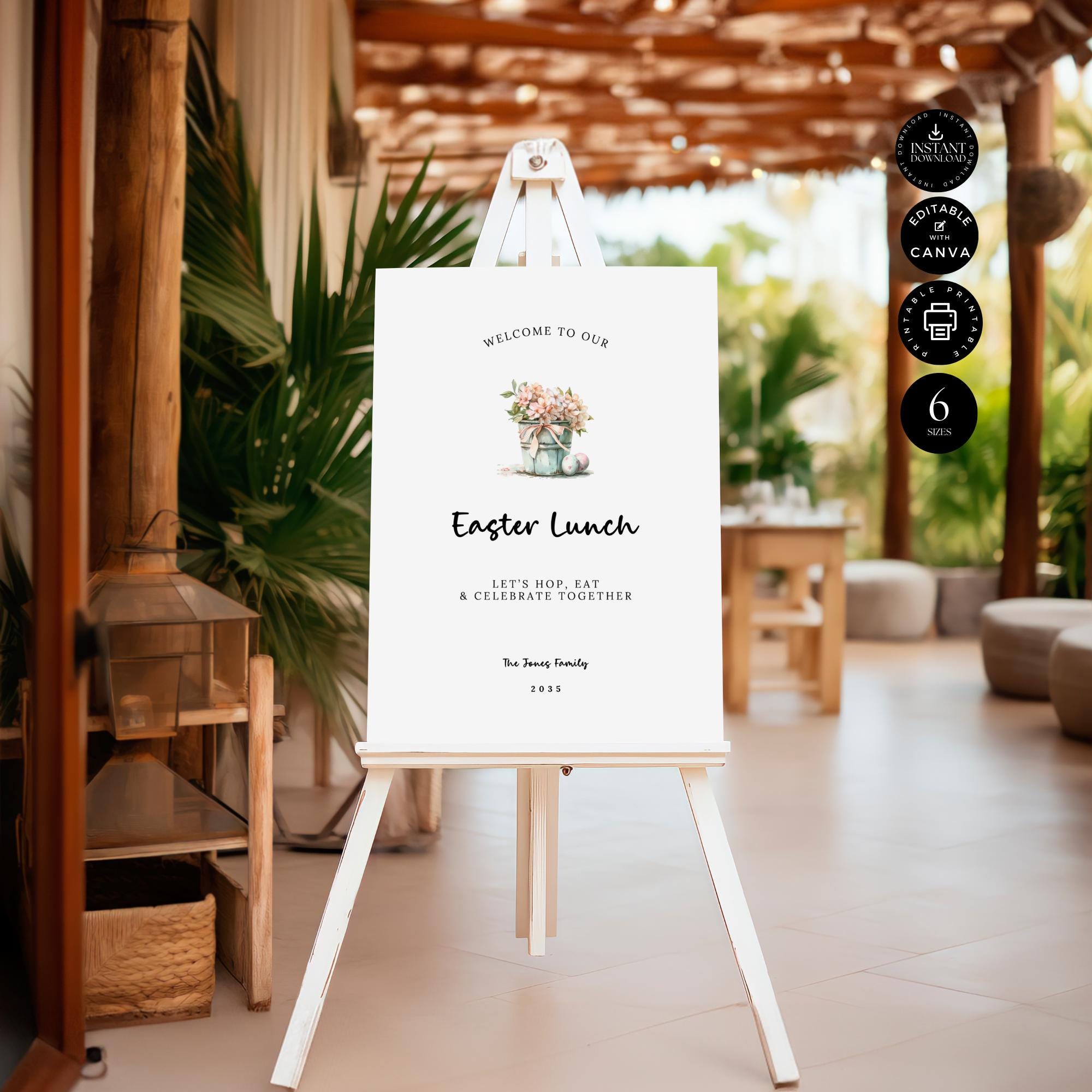 Easter Lunch Party Welcome Sign Template, Egg Hunt Celebration Entrance ...