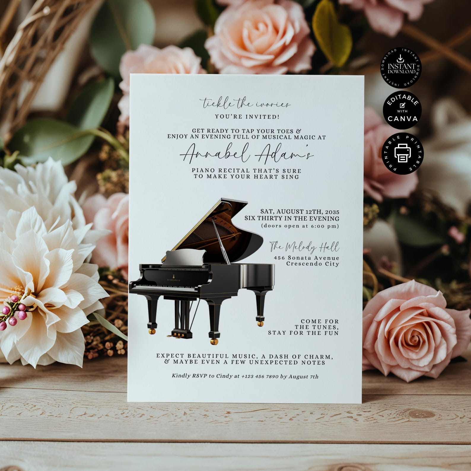 Elegant Piano Recital Invitation Template, Printable Musical Event ...