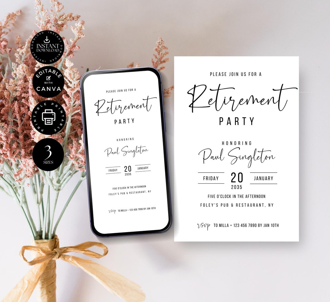 Retirement Party Invitation Template, Minimal Celebration Invite ...