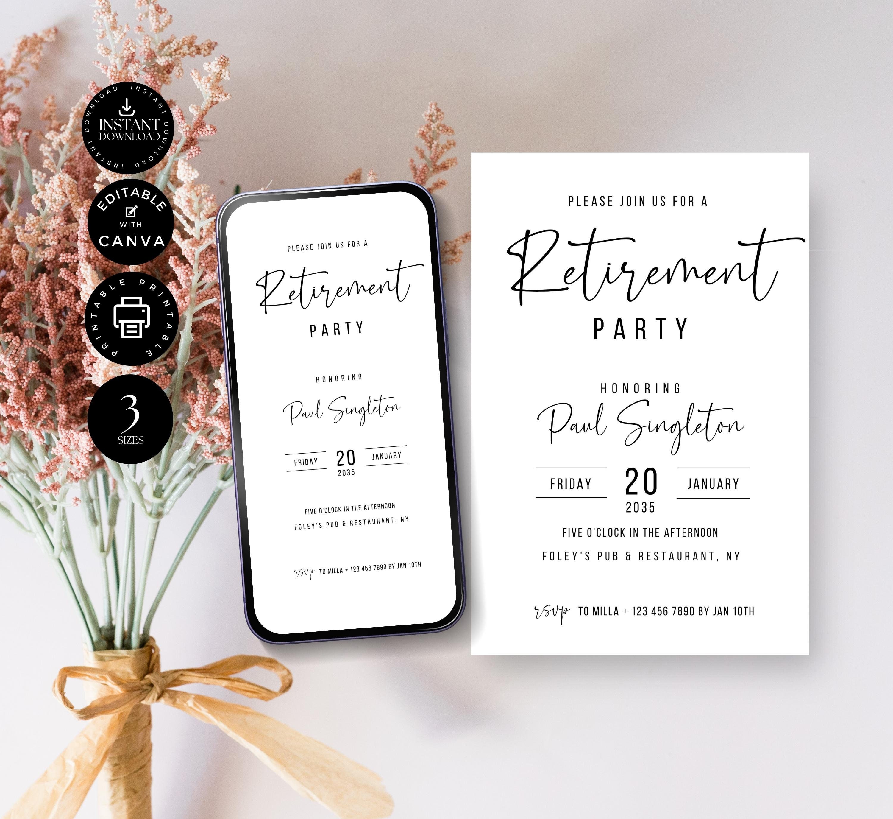Retirement Party Invitation Template Minimal Celebration - Etsy