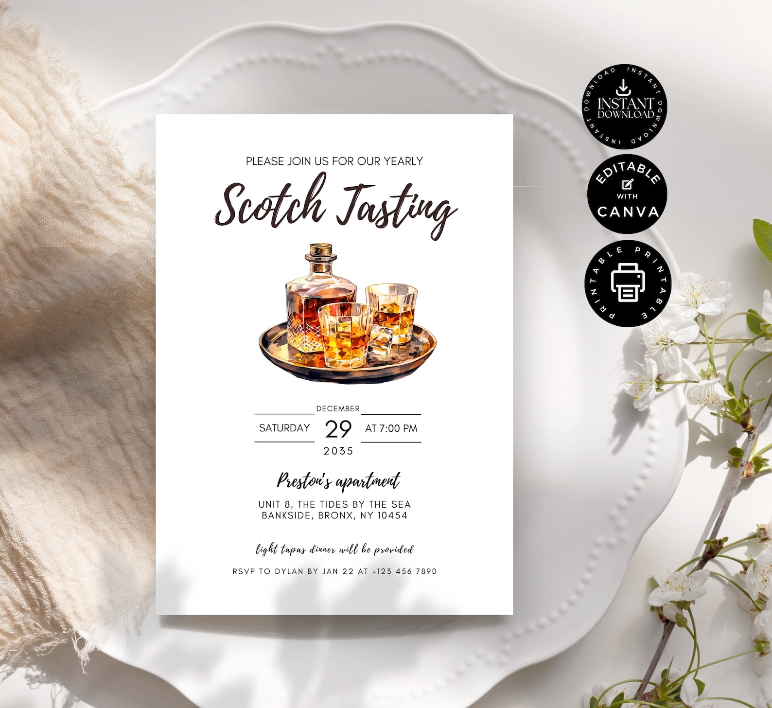 Whisky Scotch Tasting Invitation Template, Scotch Night, Blind Whiskey ...
