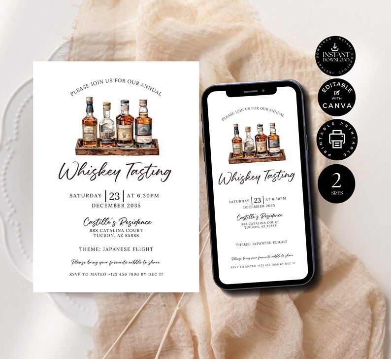 Whiskey Tasting Home Party Invitation Template, Whisky Night Card ...
