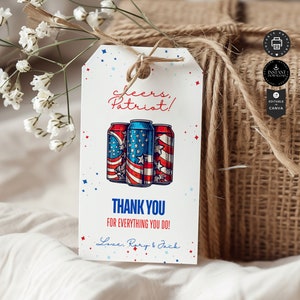 4th of July Favor Tag Template, Thank You Veteran Gift Tag, Red White ...