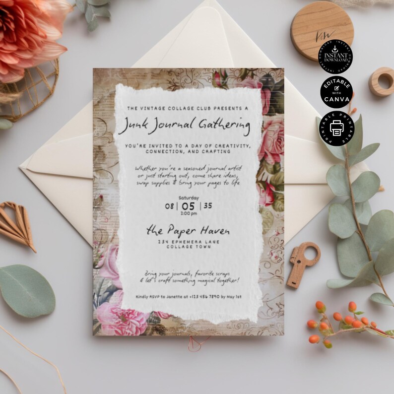Junk Journal Party Invitation Template, Paper Crafter, Journal Artist ...