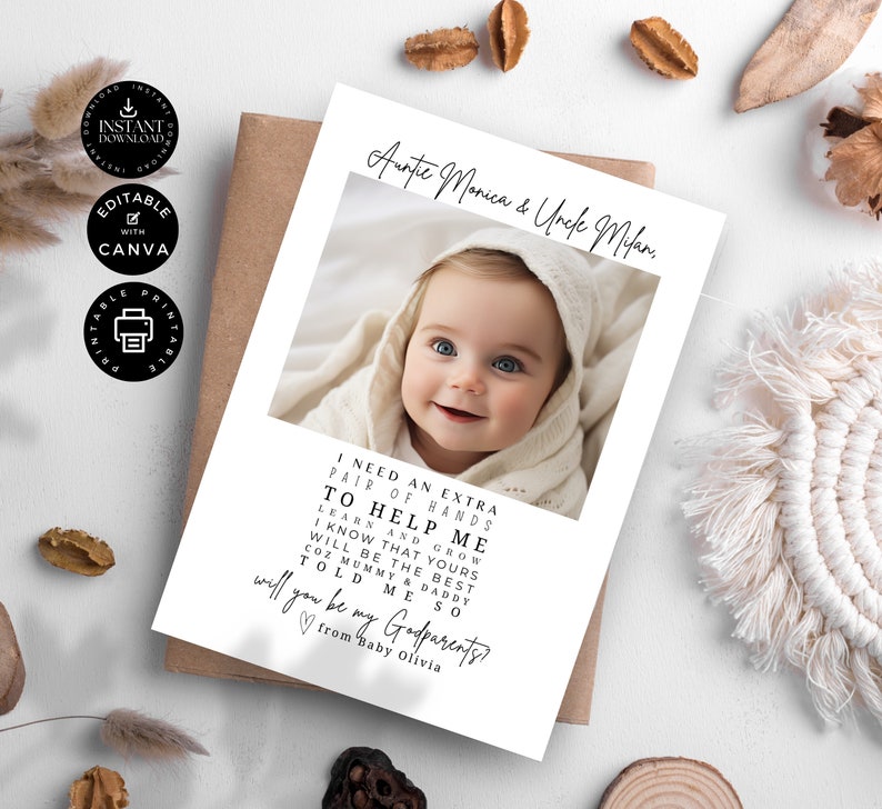 Classic Minimalist Modern Will You Be My Godparents Proposal Card ...