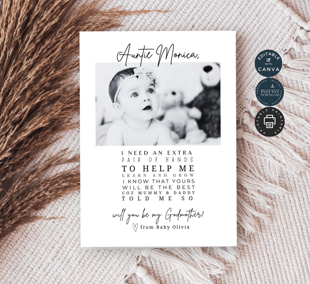 Modern Will You Be My Godmother Proposal Card Template Editable Canva