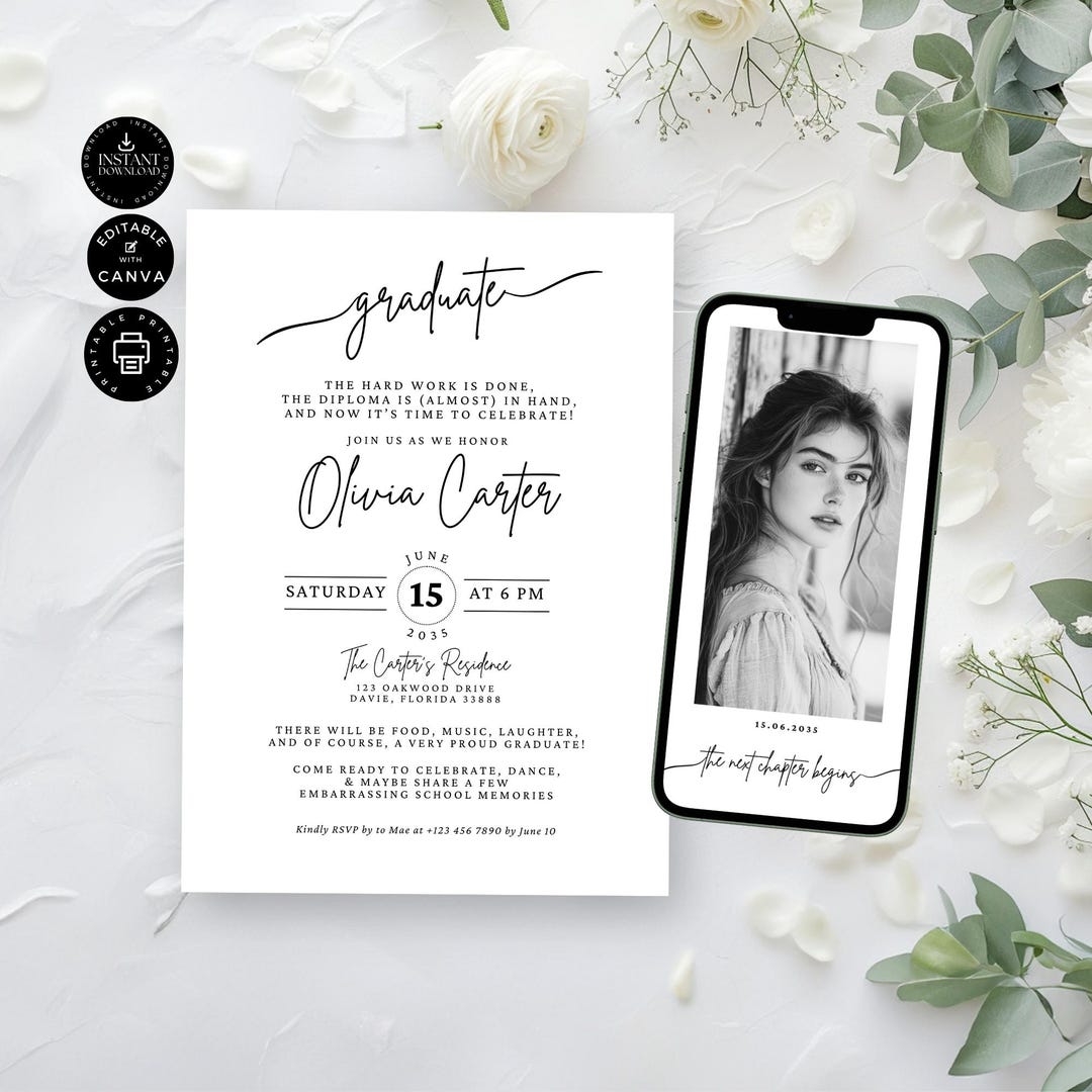 Modern Graduation Party Invitation Template, Minimalist Evite With ...