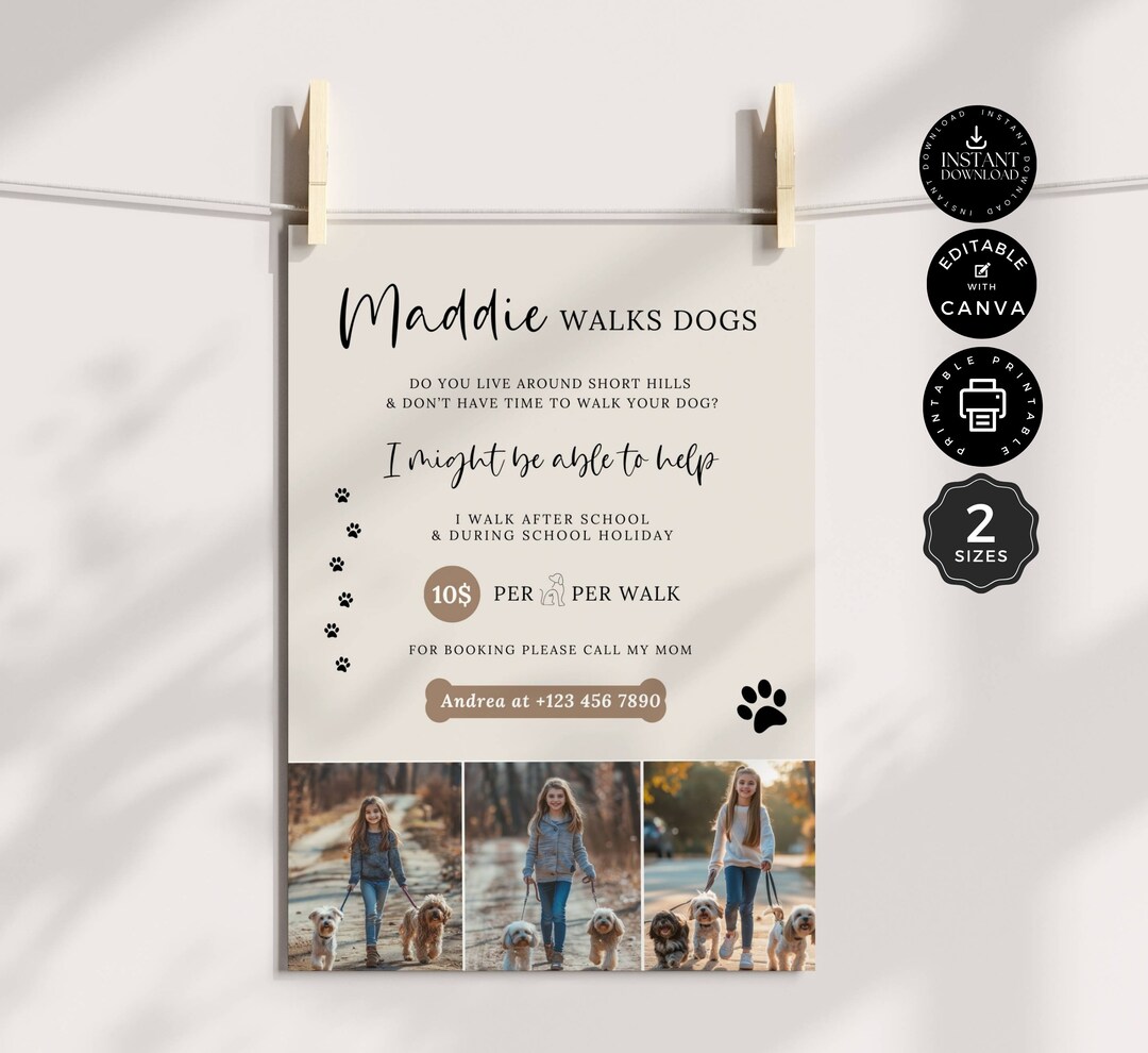 Walking Dog Flyer Poster Template, Walks Dogs, Puppy, Printable Leaflet ...